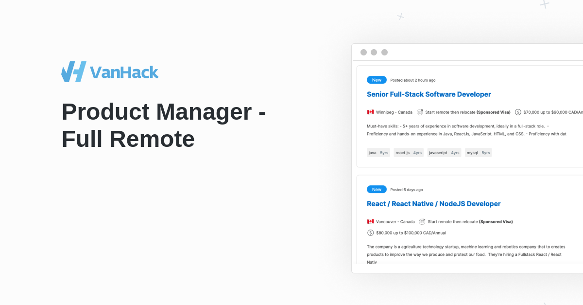 Product Manager Full Remote Vanhack